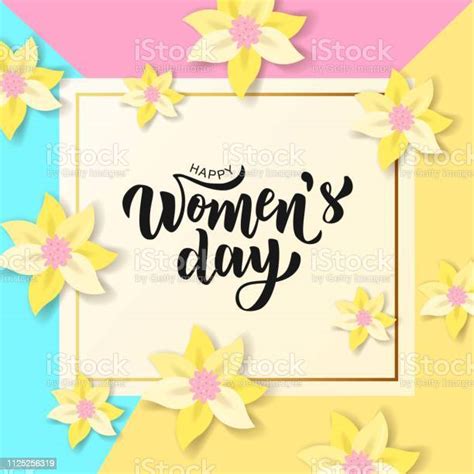 행복 한 여자의 하루 손 아름 다운 꽃으로 텍스트 문자 8 3 월 서 예 디자인 인사말입니다 포스터 카드 배너에 대 한 템플릿입니다 0명에 대한 스톡 벡터 아트 및 기타