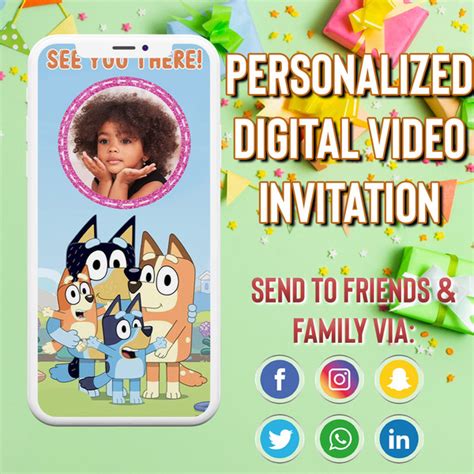 Bluey Birthday Invitation Bluey Video Invitation Bluey Bin Inspire