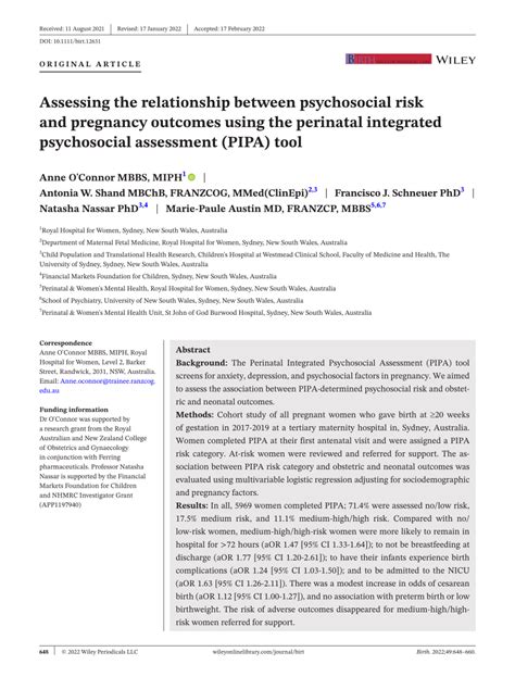 Assessing The Relationship Between Psychosocial Risk And Pregnancy