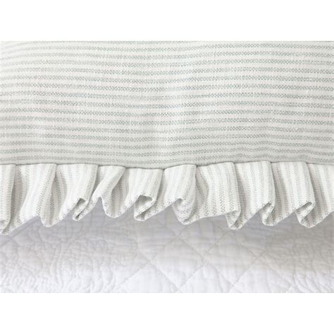 Sea Mist Stripe Ruffle Cushion Blue Striped Ruffle Edged Bedroom Cushion