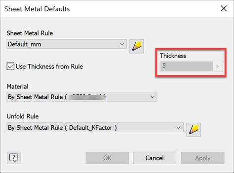 sheet metal face command leads to different thickness than defined by