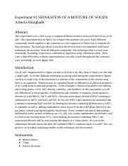 Experiment SEPARATION OF A MIXTURE OF SOLIDS Experiment SEPARATION OF A MIXTURE OF