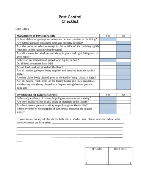 Pest Control Checklist Form Pdf