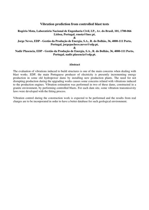 Pdf Vibration Prediction From Controlled Blast Tests