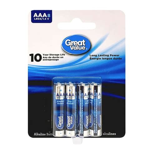 Great Value Aaa Lro3 1 5 V Alkaline Batteries 8 Pack 10 Year Storage Life Long Lasting Power