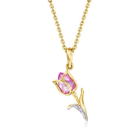 80 Carat Lab Grown Pink Sapphire Tulip Pendant Necklace With White