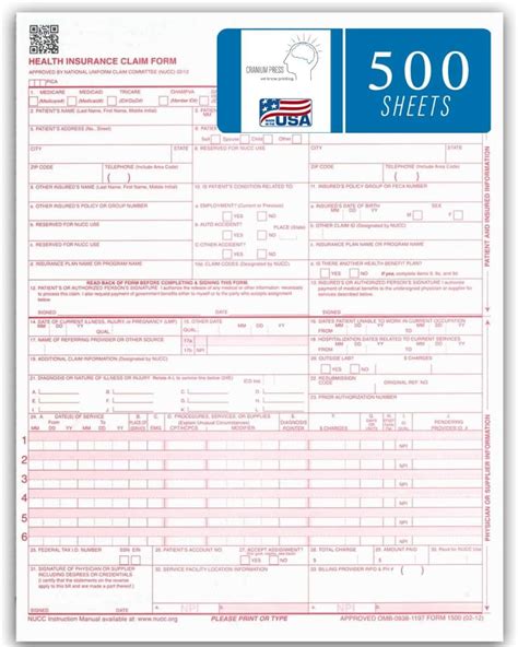 Cms 1500 Claim Forms 500 Sheets New Version Hcfa 1500 022012
