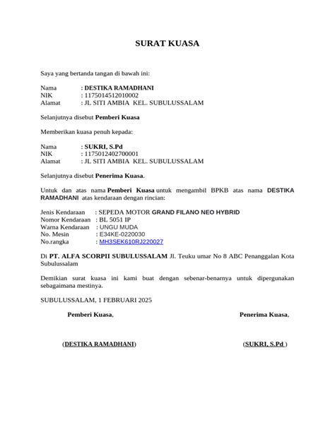 Surat Kuasa Pendi Pdf