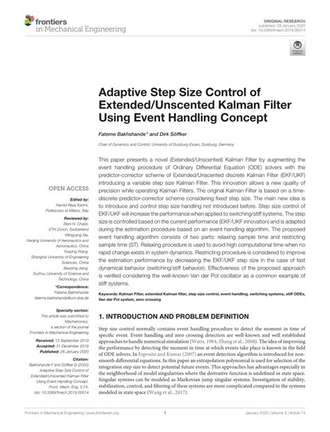 Pdf Adaptive Step Size Control Of Extendedunscented Kalman Filter Using Event Handling Concept