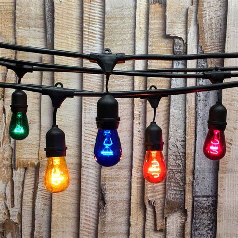 Commercial String Light 100 Black 11s14 Multi Color Bulbs Suspended