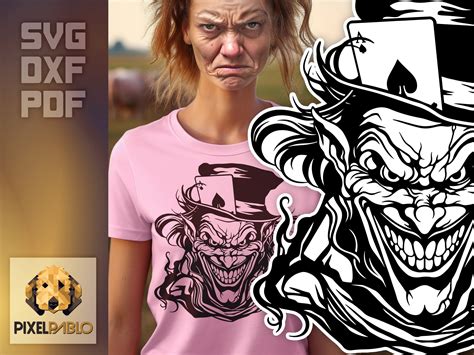 Laughing Jester With Cards Creepy Joker Gothic Steampunk Template Vector Design For Cutting