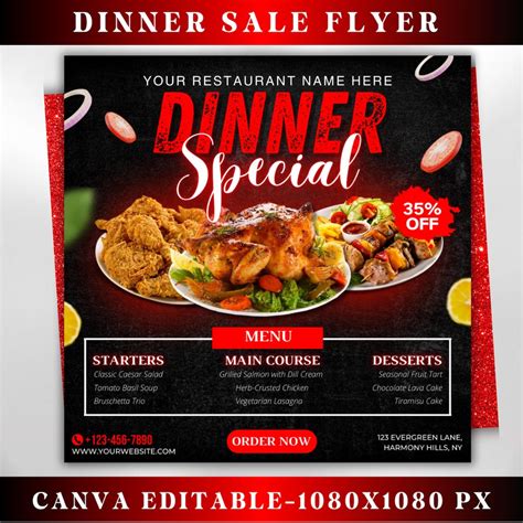 Dinner Sale Flyer Sunday Deal Special Flyer Restaurant Food Menu