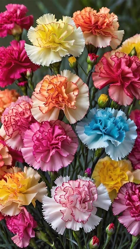 Colorful Carnation Flowers In A Vase Colorful Carnations In Various