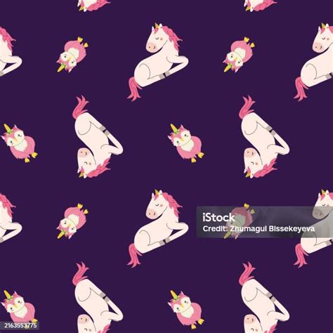 직물을 위한 귀여운 유니콘 완벽한 본 어린아이 같은 마법의 배경입니다 가공의 인물에 대한 스톡 벡터 아트 및 기타 이미지 가공의 인물 갈기 귀여운 Istock