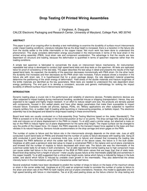 Pdf Drop Testing Of Printed Wiring Assemblies