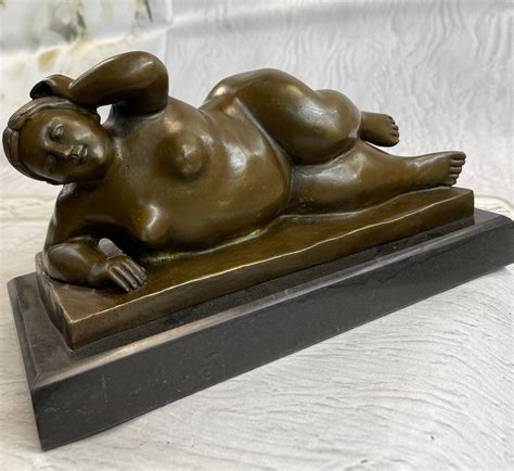 Chubby Nude Woman Laying On Her Side Bronze Sculpture By Fernando Bo