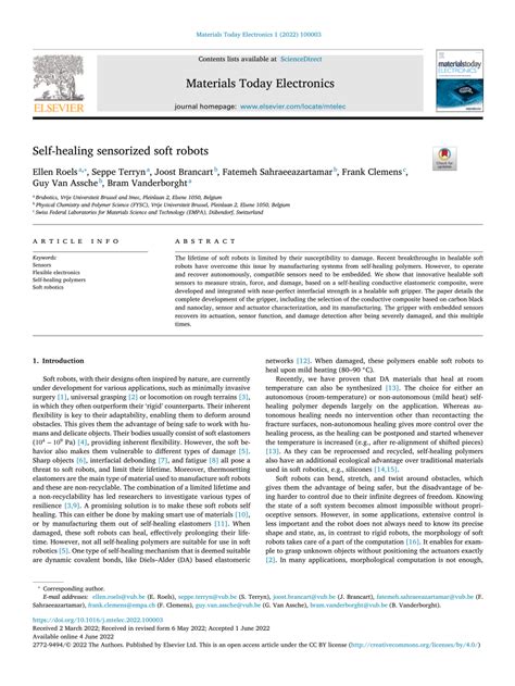 Pdf Self Healing Sensorized Soft Robots Researchgate