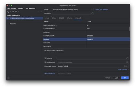 mssql in datagrip on macos bss pjatk