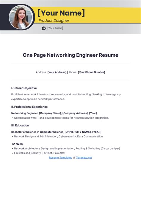 One Page Networking Engineer Resume Edit Online And Download Example