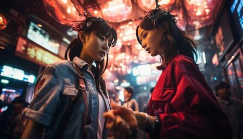 Premium Ai Image Two Japanese Girls Dancing With Each Other In