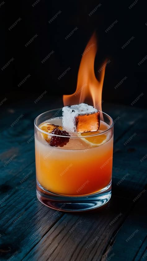 A Passion Fruit Cocktail With Flaming Sugar Cube Premium Ai Generated