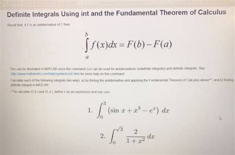 Solved Definite Integrals Using Int And The Fundamental