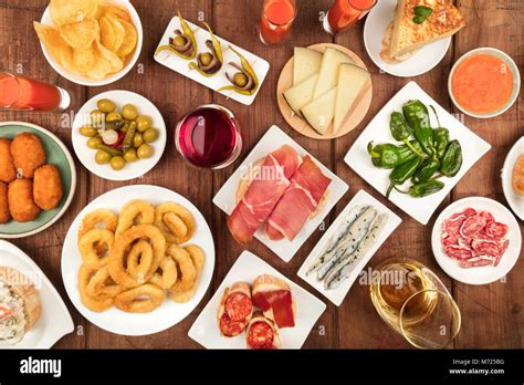 The Food Of Spain Overhead Photo Of Many Different Spanish Tapas Stock Photo Alamy