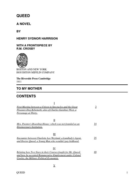 Queed By Harrison Henry Sydnor 1880 1930 Pdf