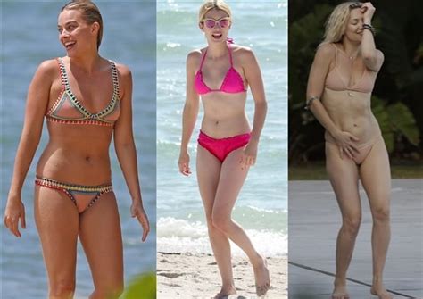 Margot Robbie Emma Roberts And Kate Hudson In Bikinis