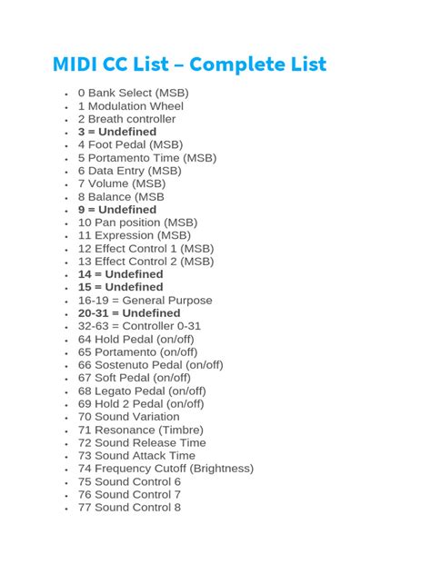 Midi Cc List Pdf