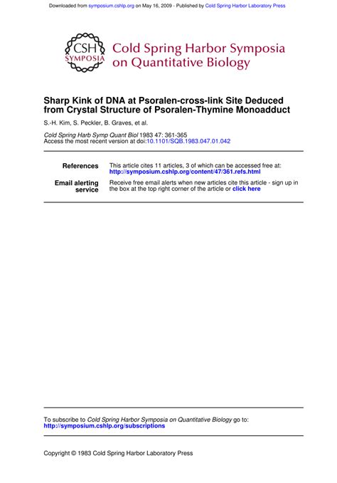 Pdf Sharp Kink Of Dna At Psoralen Cross Link Site Deduced From