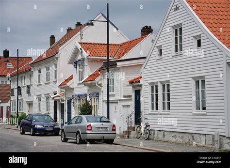 Old Wooden Buildings In Old Town District Posebyen Kristiansand