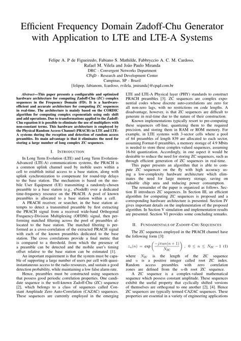 Pdf Efficient Frequency Domain Zadoff Chu Generator With Application