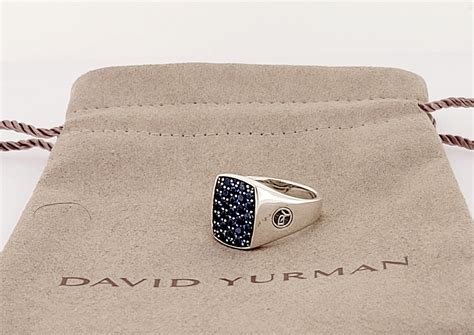 David Yurman Blue Sapphire Diamond Signed Mens Ring Size 10 For Sale