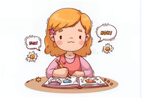 Cheerful Blonde Chibi Character Writing In Notebook Korean Style 2d Vector Illustration With