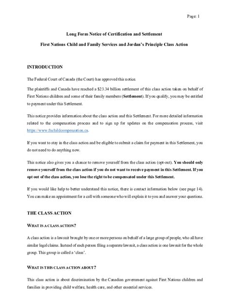 Fillable Online Long Form Notice Of Certification And Settlement First