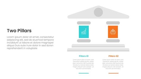 두 기둥 프레임워크와 고대 고전 건설 인포그래픽 2 포인트 스테이지 템플릿과 슬라이드 프레젠테이션을 위해 오른쪽 기둥 쪽에 큰 기둥 프리미엄 벡터