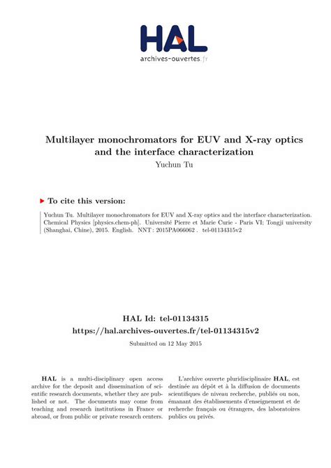 Pdf Multilayer Monochromators For Euv And X Ray Optics And The