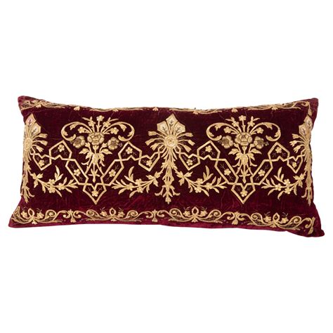 Silk Velvet And 19th Century Metallic Embroidered Appliqué Pillow At