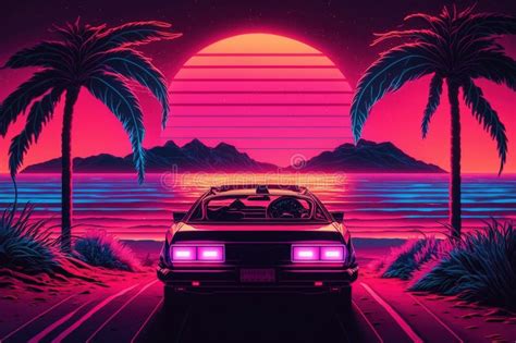 Retrowave Style Landscape Illustration Background Stock Illustration Illustration Of Sunrise