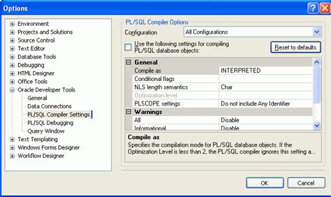 Plsql Compiler Settings Options Page