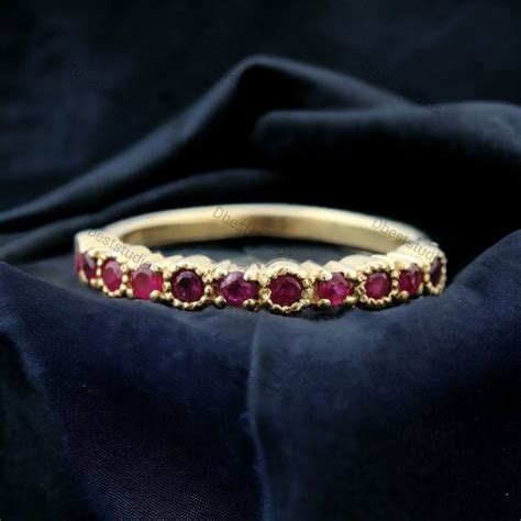 Ruby Eternity Band Dainty Stacking Band July Birthstone Ring Handmade Half Eternity Solid