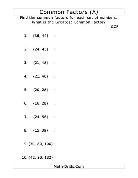 Greatest Common Factor Worksheet Answer Key — Db