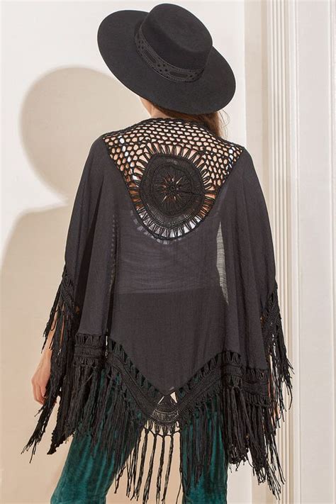 Forever Free Spirited Black Crochet Fringe Shawl Boho Summer Dresses