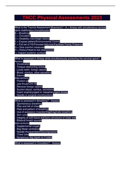 Tncc Physical Assessments 2023 Tncc Physical Stuvia Us