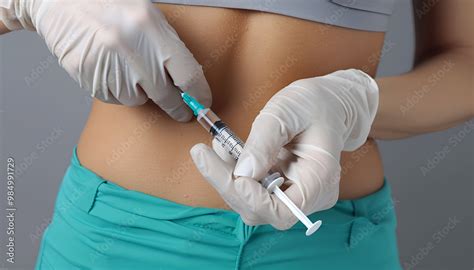 Woman Putting A Hormonal Injection In Her Stomach With Pen Syringe On A