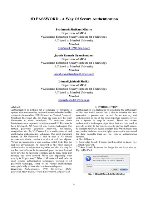 Exploring The Use Of 3d Virtual Environments And Multi Factor Authentication Techniques To