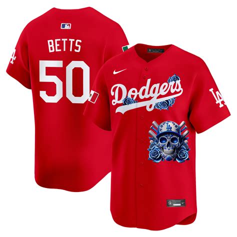 Mens Mookie Betts Los Angeles Dodgers Skull Vapor Premier Limited Red Jersey V2 Printed