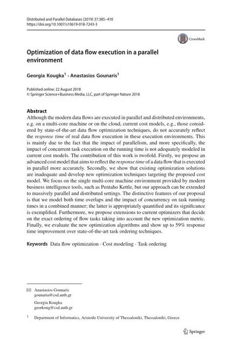 Pdf Optimization Of Data Flow Execution In A Parallel Environment