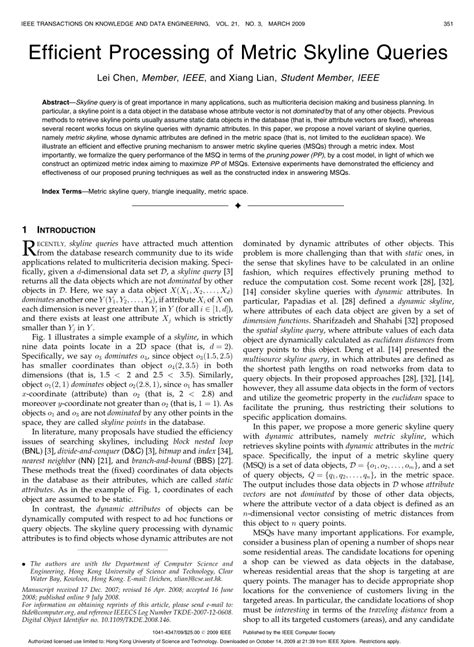 Pdf Efficient Processing Of Metric Skyline Queries